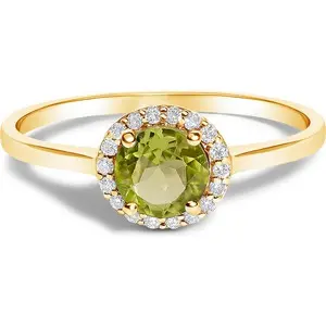 HAUS OF BRILLIANCE 10k Gold Gemstone And Diamond Halo Ring - Yellow | Green Peridot